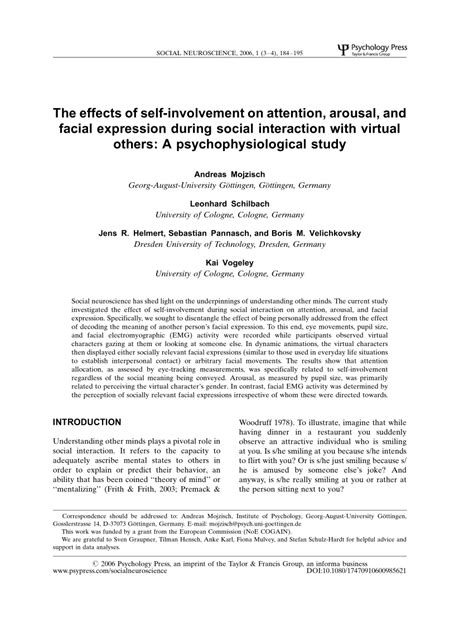 Pdf The Effects Of Self Involvement On Attention Arousal And Facial Expression During Social