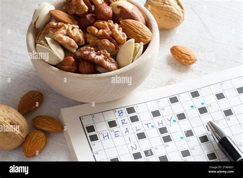 Crossword With Healthy Brain Password And Mix Of Nuts In Bowl Efficient Brain And Good Memory