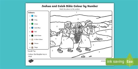 Free Joshua And Caleb Bible Colour By Number Worksheet