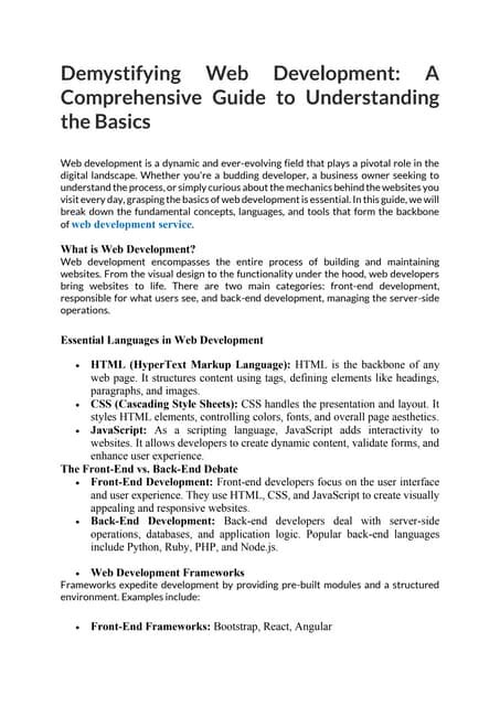 demystifying web development a comprehensive guide to understanding the
