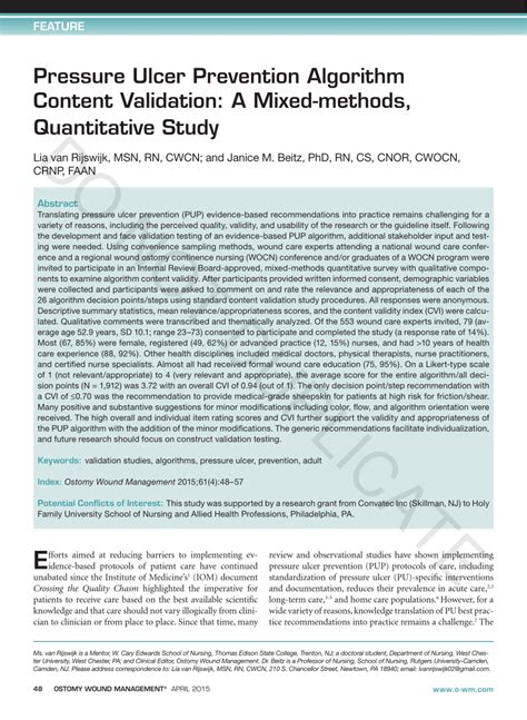 PDF Pressure Ulcer Prevention Algorithm Content Validation A Mixed Methods Quantitative Study