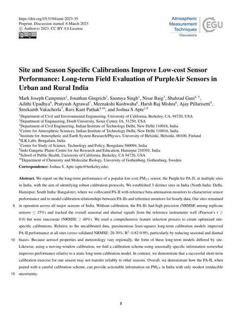 Pdf Site And Season Specific Calibrations Improve Low Cost Sensor Performance Long Term Field