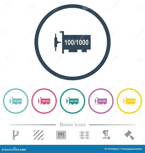 Gigabit Ethernet Network Controller Flat Color Icons In Round Outlines Stock Illustration