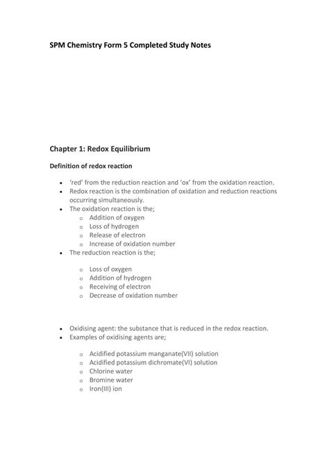 Chemistry Form 5 Completed Notes Chemistry Form 5 Spm Thinkswap
