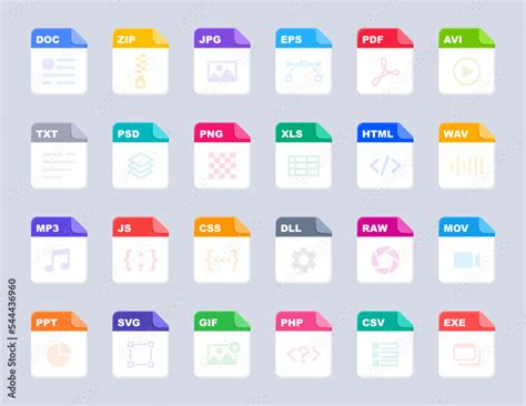 File Type Icons File Formats In Flat Design File And Documents Extensions Icons For Ui