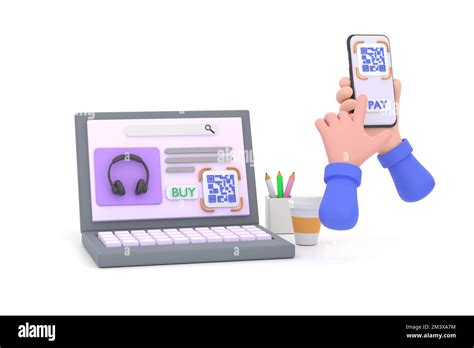 3d Hand Smartphone To Make Mobile Wallet Payment Via Qr Code Scanning