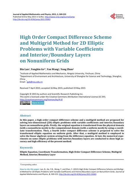 PDF High Order Compact Difference Scheme And Multigrid Method For D Elliptic Problems With