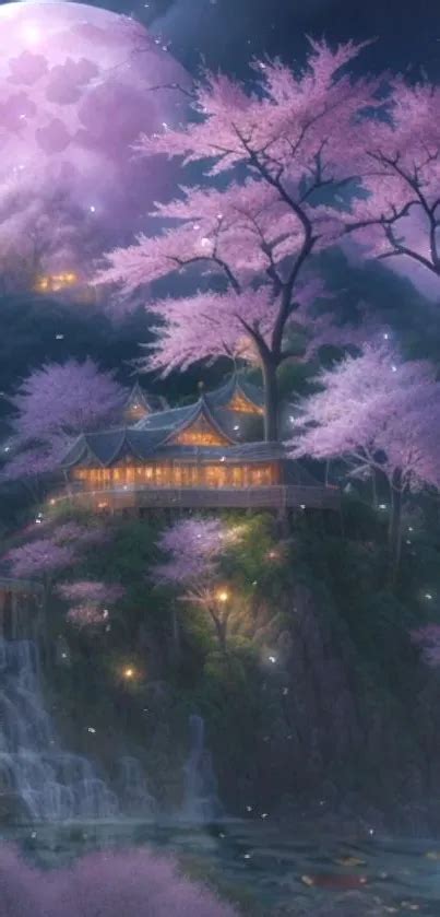 Serene Moonlit Sakura Landscape Free Download