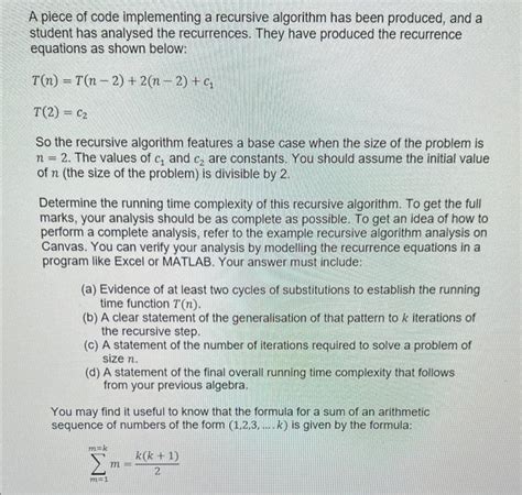 Solved A Piece Of Code Implementing A Recursive Algorithm