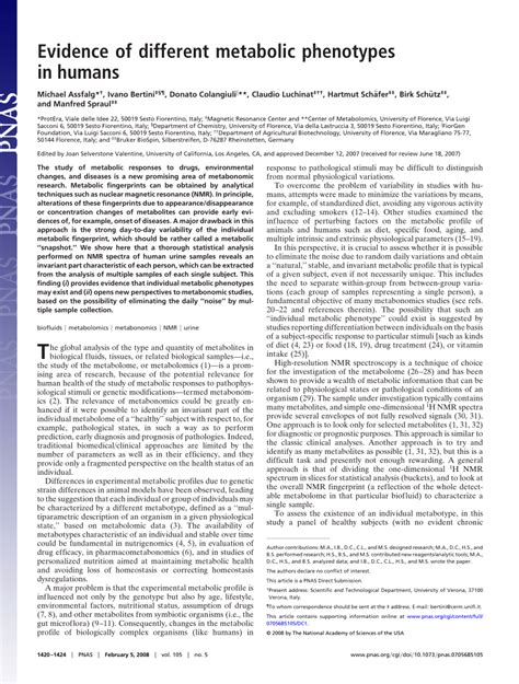 Pdf Evidence Of Different Metabolic Phenotypes In Humans