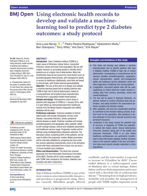 Pdf Using Electronic Health Records To Develop And Validate A Machine