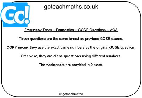 Frequency Trees Foundation Gcse Questions Aqa These Questions