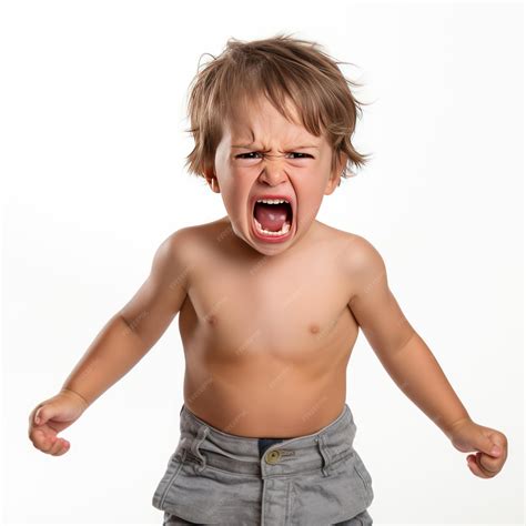 Niño Pequeño Enojado En Fondo Blanco Imágenes De Alta Calidad Foto