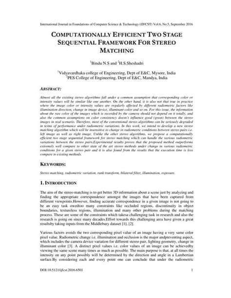 computationally efficient two stage sequential framework for stereo