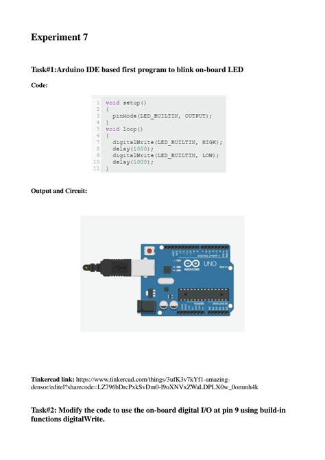 Solution Arduino Ide Based First Program To Blink On Board Led Experiment With Code And Report