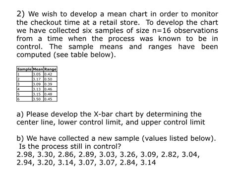 Solved 2 We Wish To Develop A Mean Chart In Order To Chegg Com