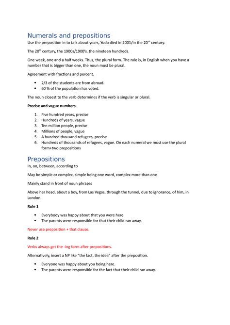 Grammar Lecture Prepositions Numerals And Prepositions Use The Preposition In To Talk About