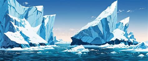 This Modern Image Shows A Parallax Background Of Arctic Icebergs And Glaciers Swaying On Blue