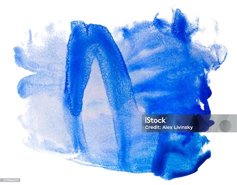 흰색 배경 절연 물에 종이 텍스처와 블루 수채화 얼룩 페인트 얼룩 그리기에 대한 스톡 사진 및 기타 이미지 그리기 디자인 물 Istock