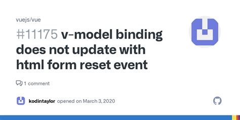V Model Binding Does Not Update With Html Form Reset Event Issue