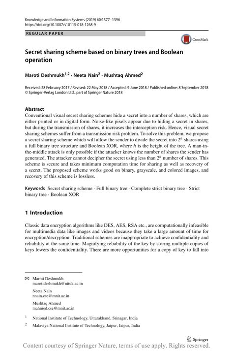 Secret Sharing Scheme Based On Binary Trees And Boolean Operation