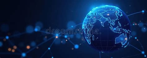Interconnected Blue Globe Lines Representing Data Flow Connection Planet Stock Illustration