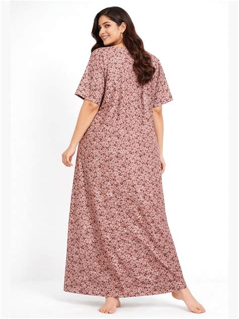 Plus Size Cotton Zipper Nighty Terracotta
