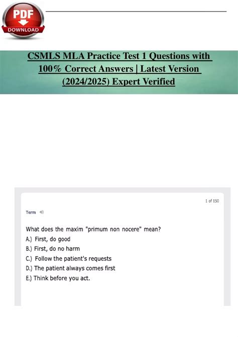 CSMLS MLA Practice Test 1 Questions With 100 Correct Answers Latest Version 2024 2025