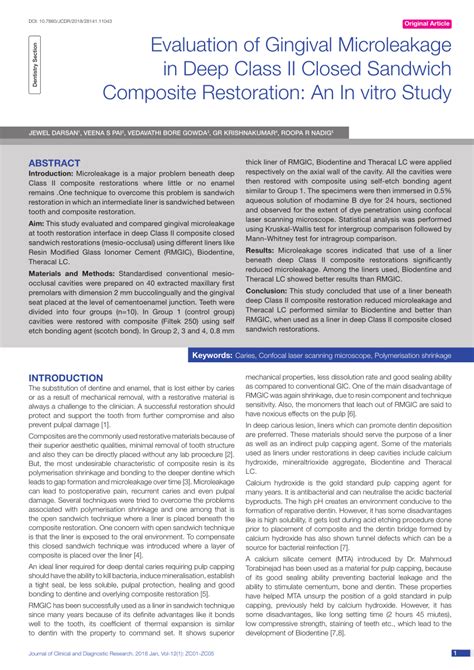 Pdf Evaluation Of Gingival Microleakage In Deep Class Ii Closed Sandwich Composite Restoration