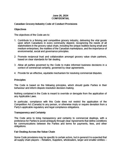 Code Documents Canadian Grocery Code