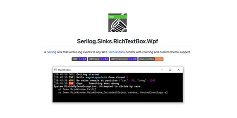Github Serilog Contribserilog Sinks Richtextbox A Serilog Sink That Writes Log Events To A