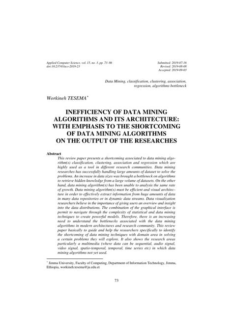 pdf inefficiency of data mining algorithms and its architecture with emphasis to the
