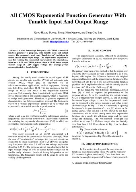 Pdf All Cmos Exponential Function Generator With Tunable Input And