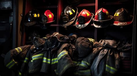 Premium Photo Firefighters Gear Hangs On Hooks