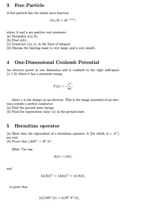 Solved 3 Free Particle A Free Particle Has The Initial Wave