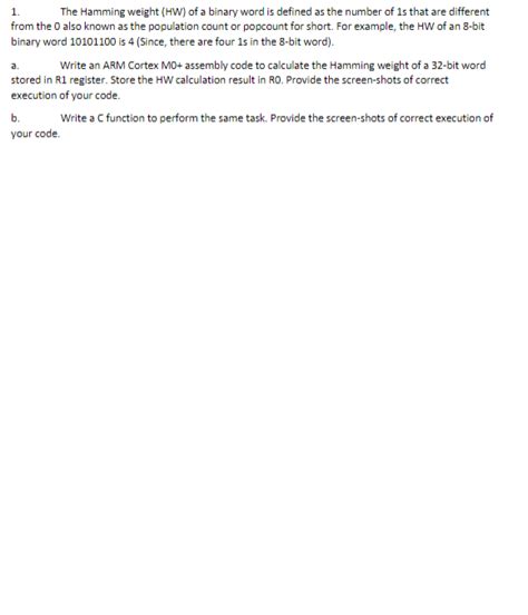 Solved 1 The Hamming Weight Hw Of A Binary Word Is