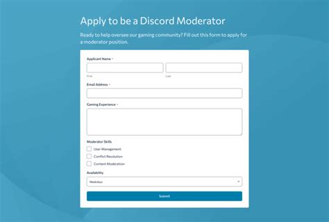 Discord Mod Application Form Template Woorise