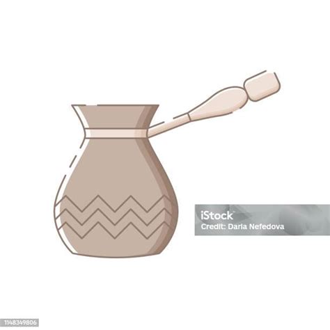 평면 선형 스타일에 고립 된 Cezve 갈색에 대한 스톡 벡터 아트 및 기타 이미지 갈색 개념 개념과 주제 Istock