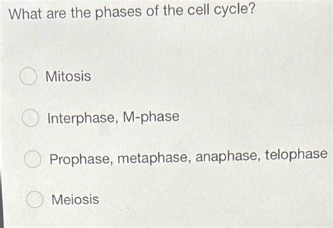Solved What Are The Phases Of The Cell Cycle Mitosis Interphase M