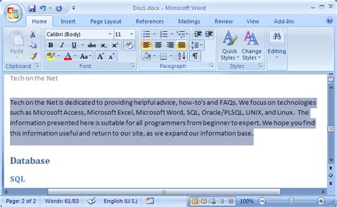 MS Word 2007 Justify Text