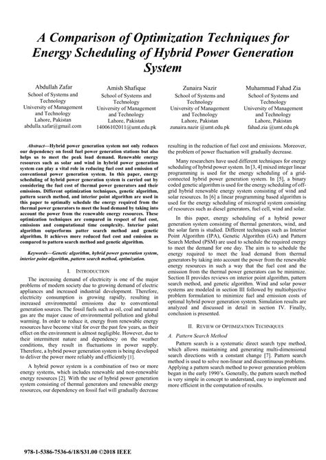 PDF A Comparison Of Optimization Techniques For Energy Scheduling Of Hybrid Power Generation