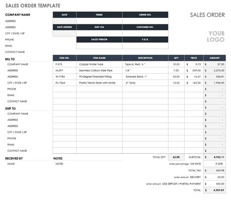 Sales Order Template Excel