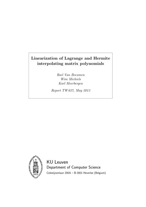 Pdf Linearization Of Lagrange And Hermite Interpolating Matrix Polynomials