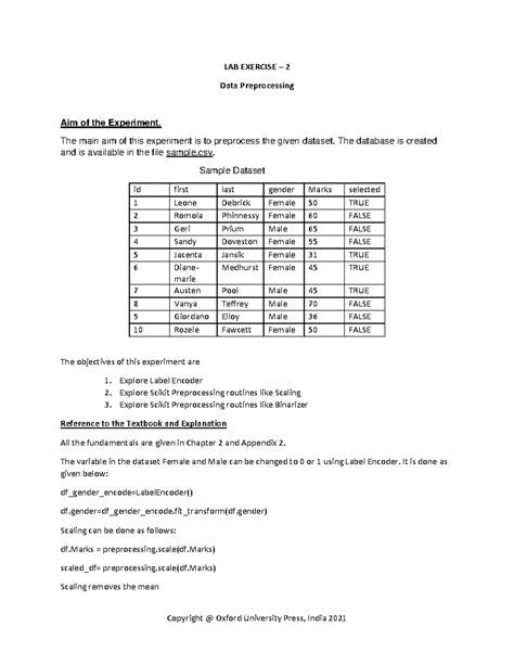 Lab Exercise 2 Data Preprocessing Techniques And Objectives Studocu