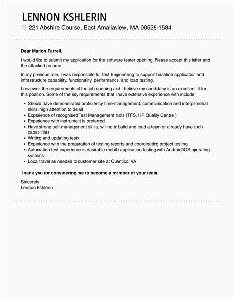 Software Tester Cover Letter Velvet Jobs