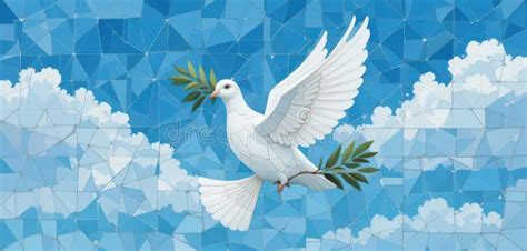 Geometric Peace A Dove Against A Modern Blue Sky Design Stock