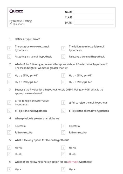 50 Hypothesis Testing Worksheets On Quizizz Free And Printable