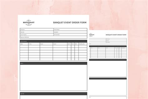 Banquet Event Order Form Order Form Template Editable Order Form Custom Order Form Instant