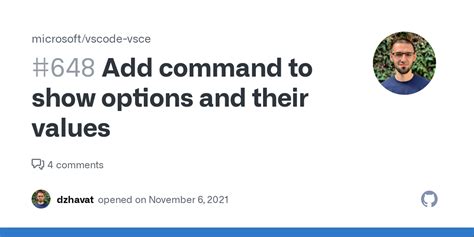 add command to show options and their values · issue 648 · microsoft vscode vsce · github