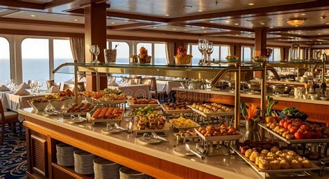 Luxurious Cruise Ship Buffet With Ocean View And Elegant Food